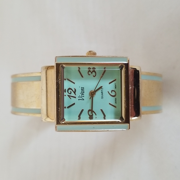 Vivani | Accessories | Vivani Gold Blue Cuff Quartz Watch Blue Face ...